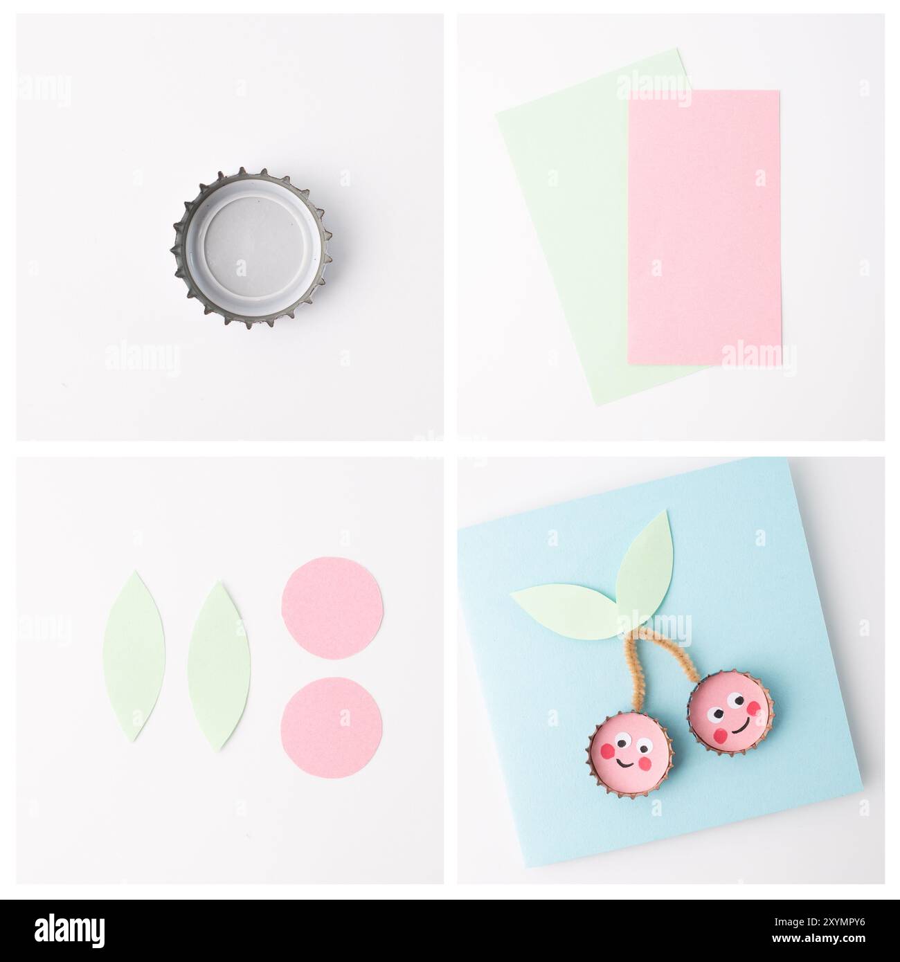 bottle cap craft concept for kid and kindergarten, DIY, tutorial, step ...