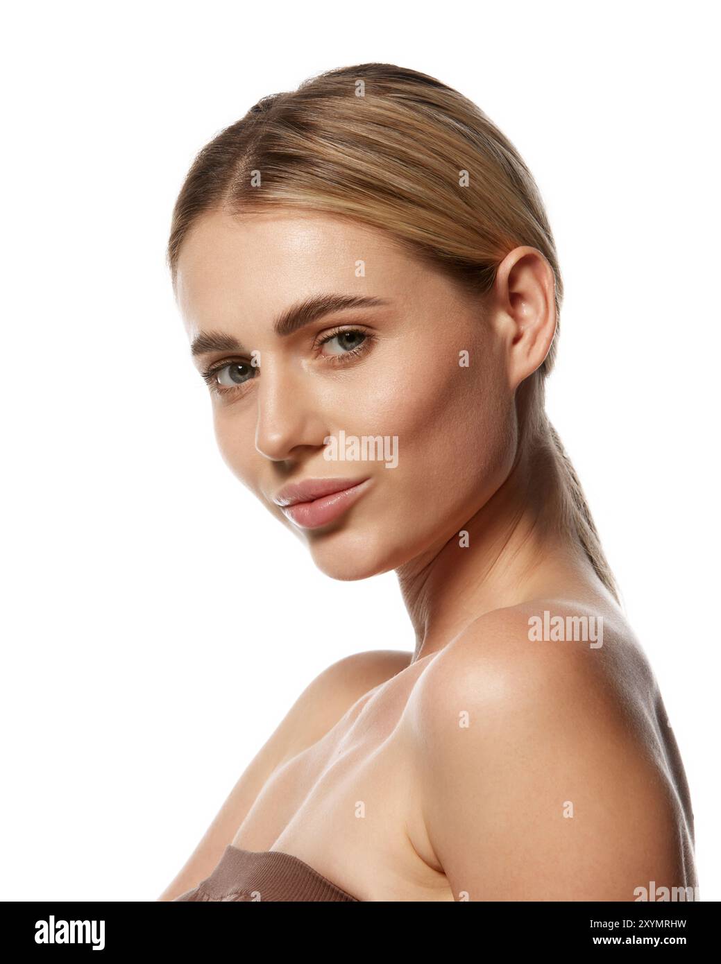 Beautiful woman with perfect smooth skin, showing success of skincare ...