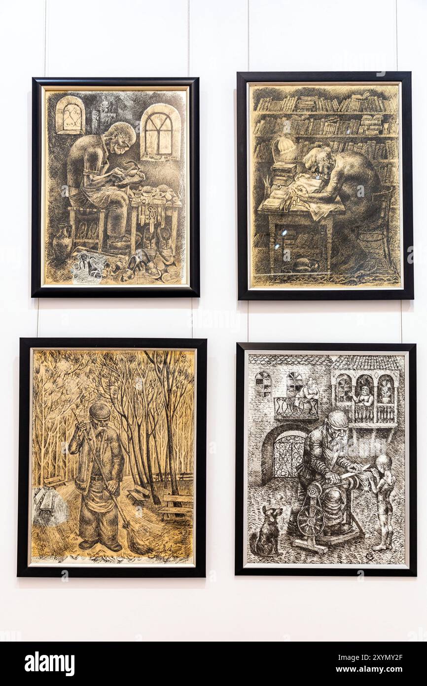 Tbilisi, Georgia - 14 AUG, 2024: Artworks by Georgian artists displayed ...