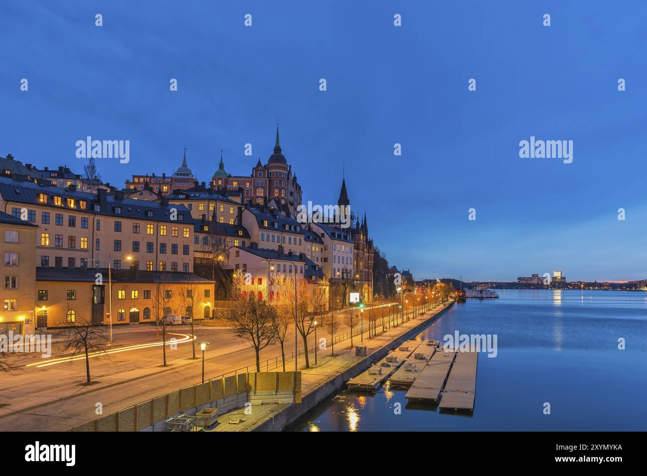 Stockholm Sweden, night city skyline at Gamla Stan and Slussen Stock ...