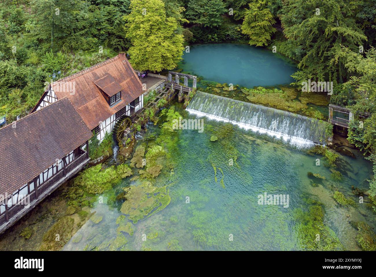 Blautopf Blaubeuren with industrial monument Hammerschmiede, source of ...