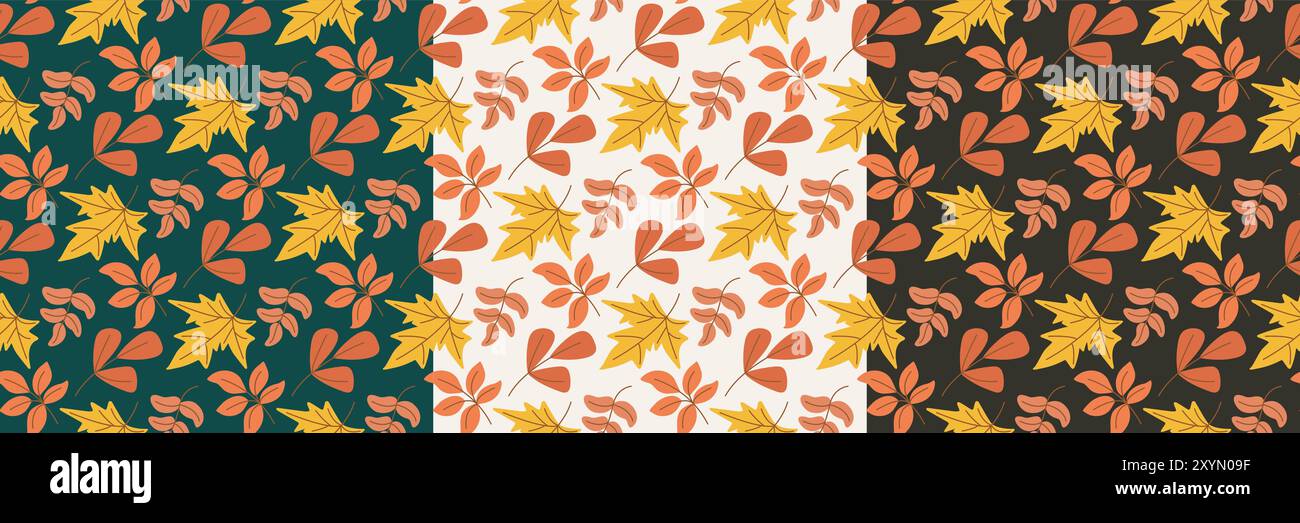 Colorful falling autumn foliage seamless pattern. Bright seasonal ...