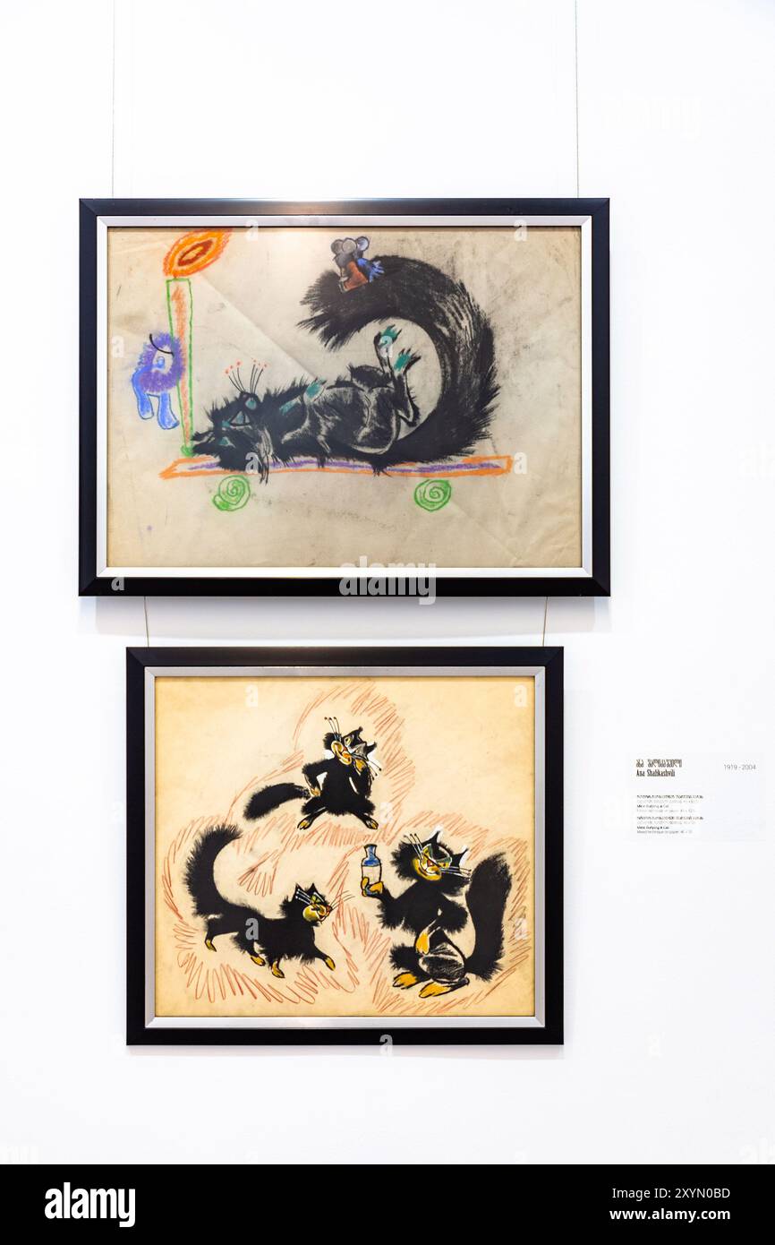 Tbilisi, Georgia - 14 AUG, 2024: Artworks by Georgian artists displayed ...