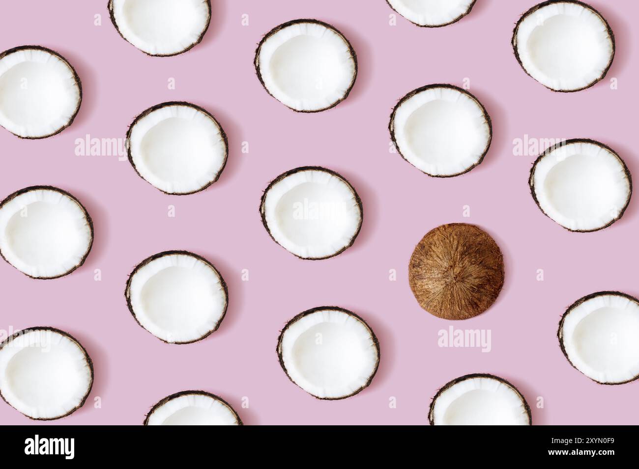 Coconut pattern on the pink background. Set of coconut halves Stock ...
