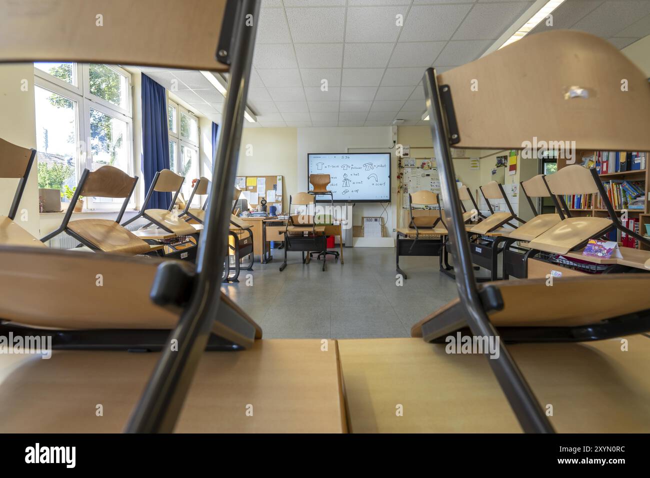 Classroom of a fourth grade, after school, the building is older but in ...
