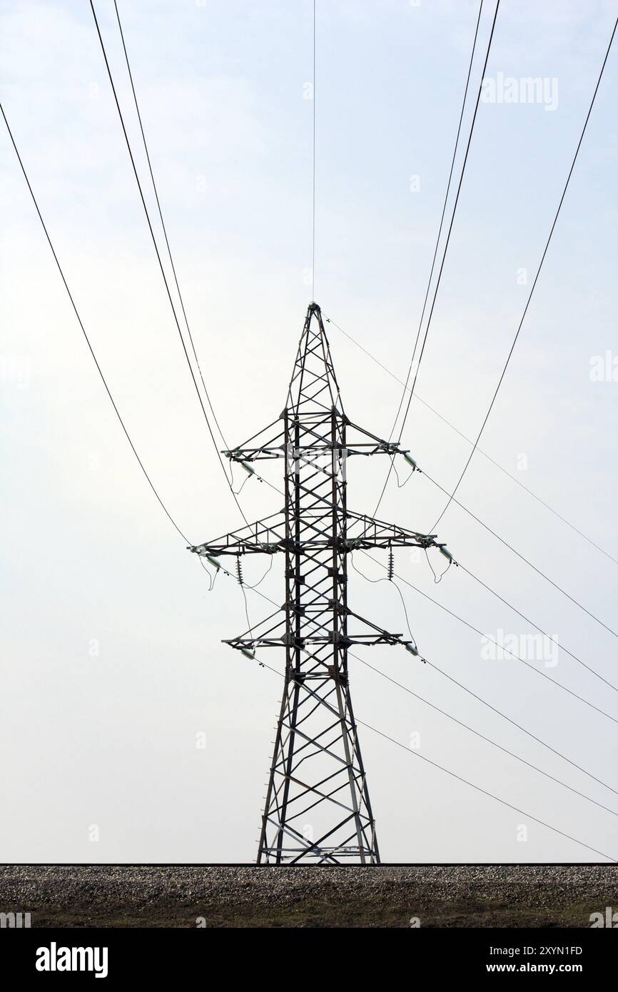 Blue sky power line cable electricity tower pylon Stock Photo - Alamy