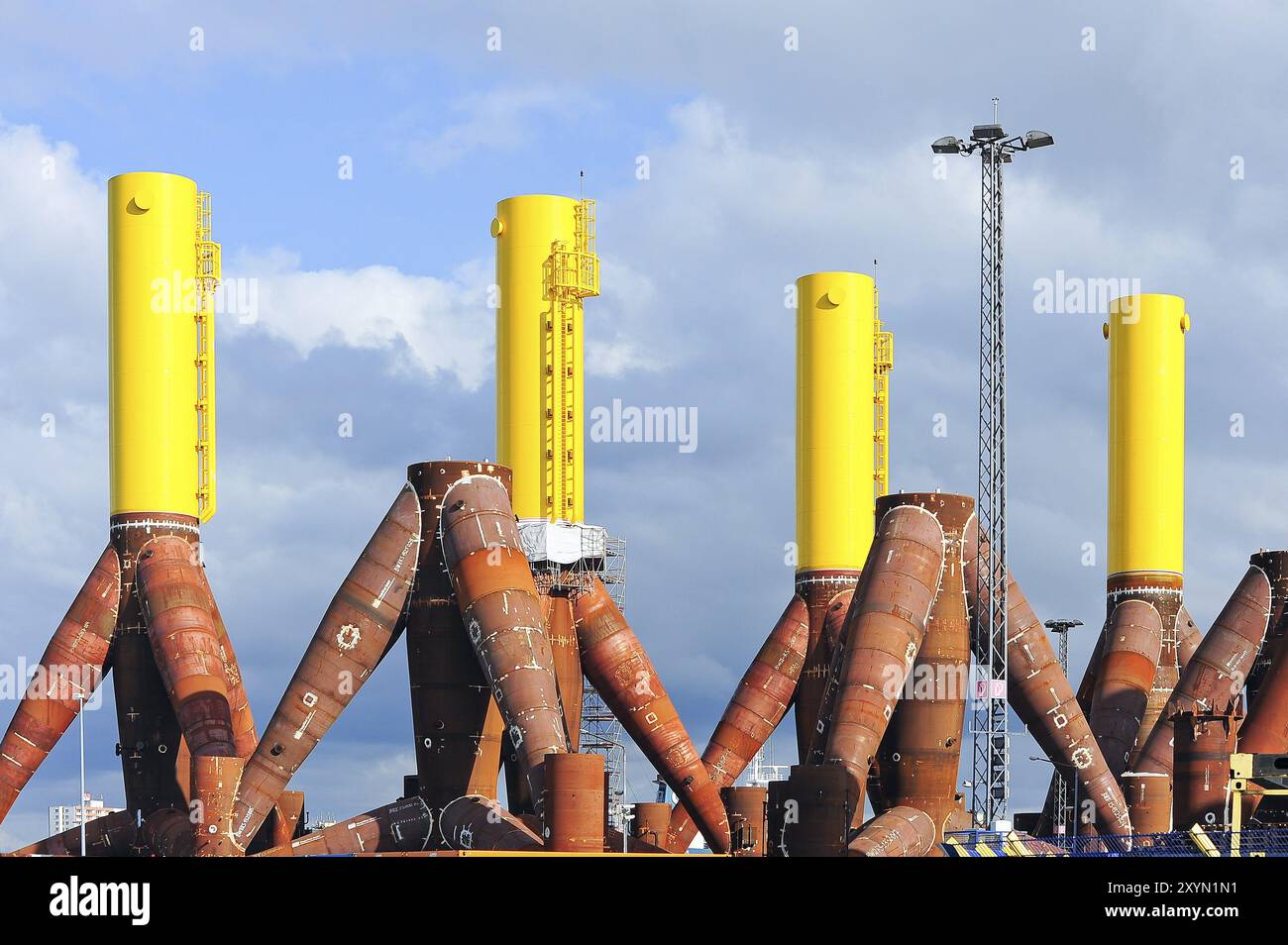 Tripods prepared for an off-shore wind energy park Stock Photo - Alamy