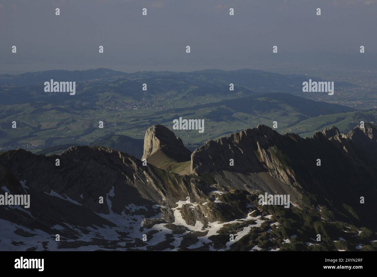 View from Mount Santis, Appenzell Canton. Ohrli and hills Stock Photo ...