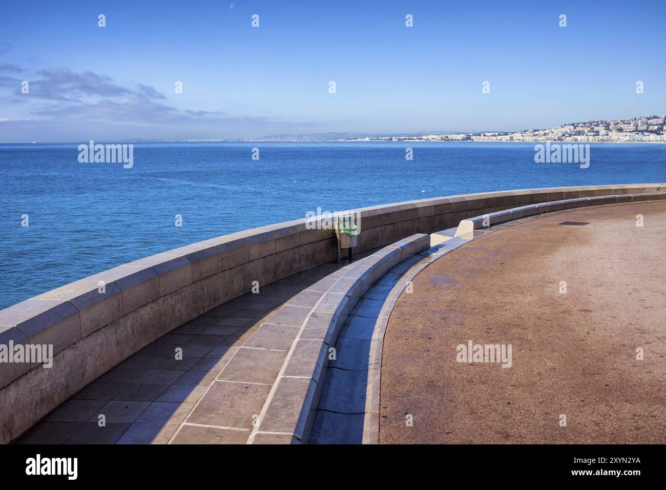 Curved balustrade of sea promenade on French Riviera in city of Nice in ...