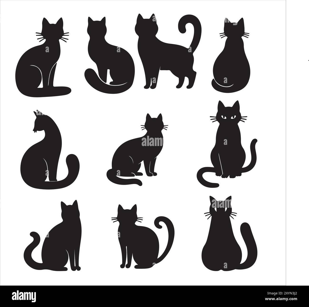 black cat silhouette set with white background Stock Vector Image & Art ...