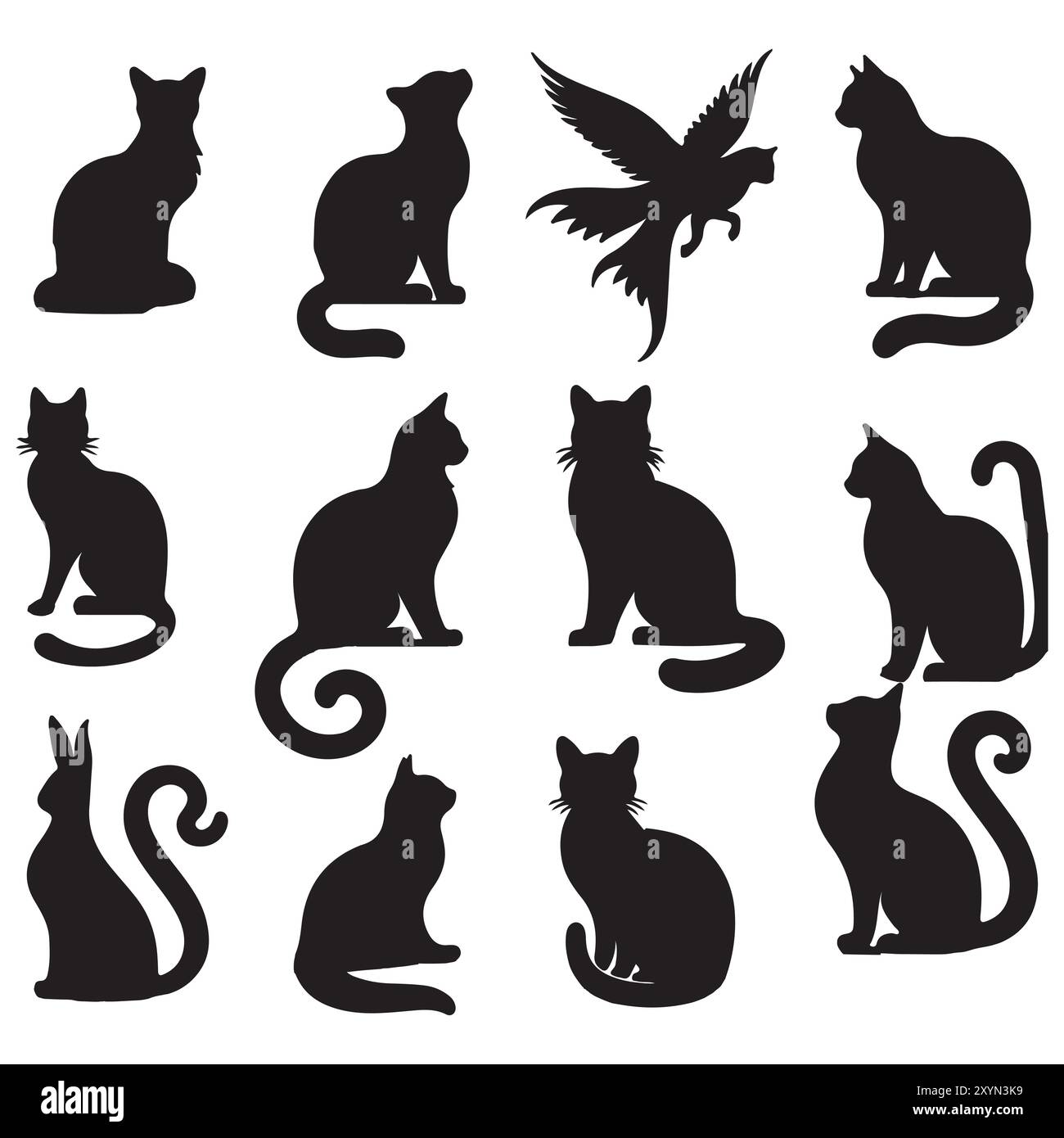 black cat silhouette set with white background Stock Vector Image & Art ...