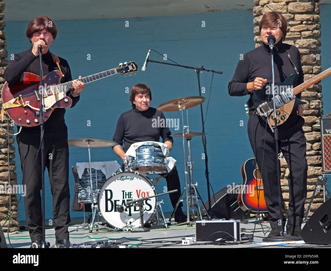 Am early Beatles tribute band performs outside at Rottingdean Stock ...