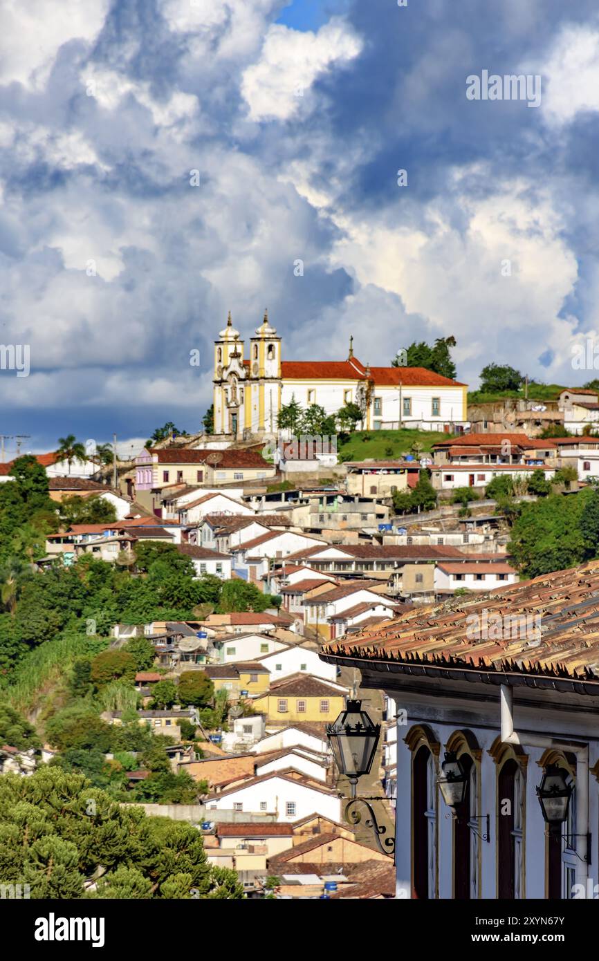 Top view oof the historic Ouro Preto city in Minas Gerais, Brazil with ...