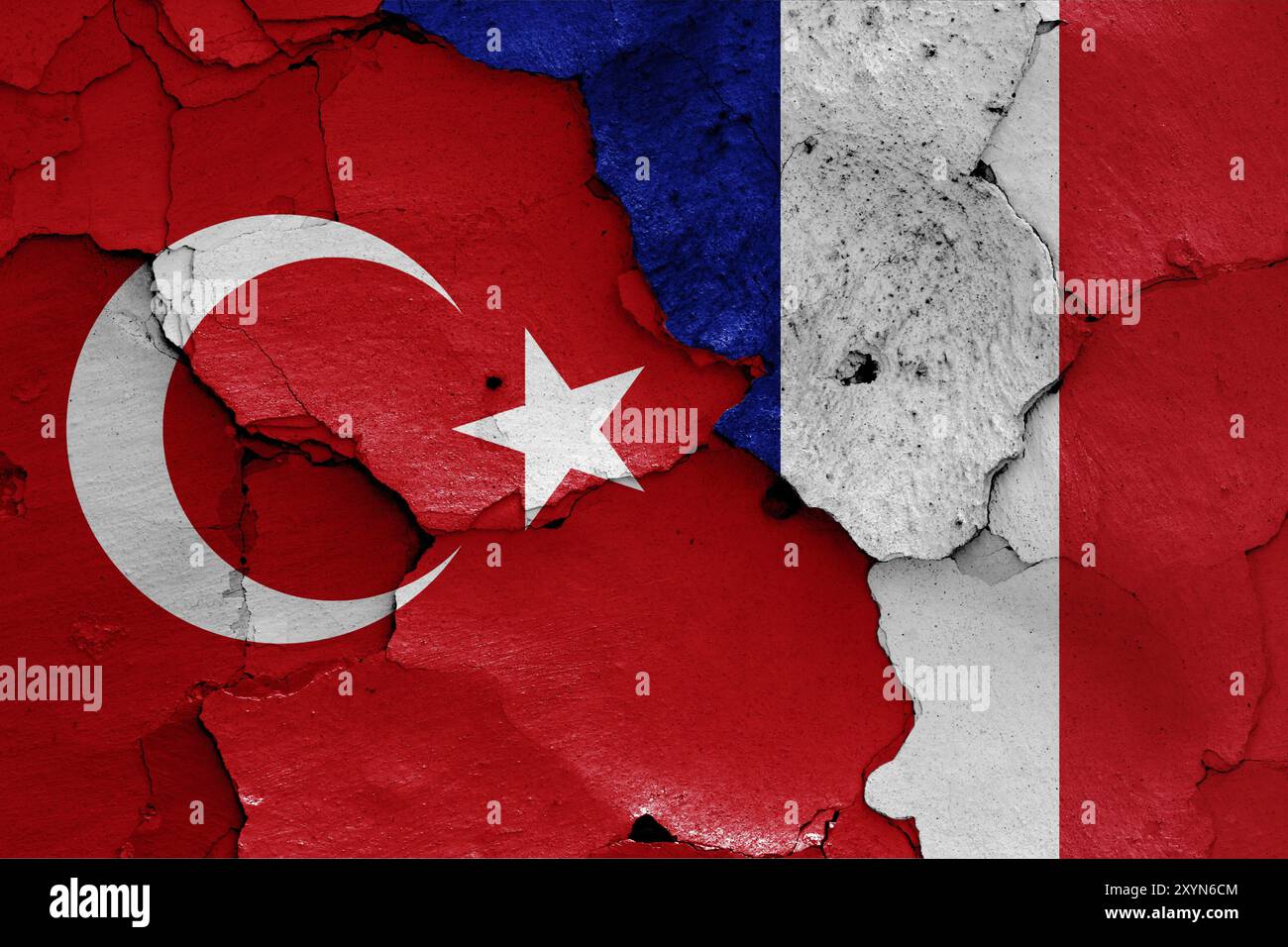 Flags of Turkey and France painted on cracked wall Stock Photo - Alamy