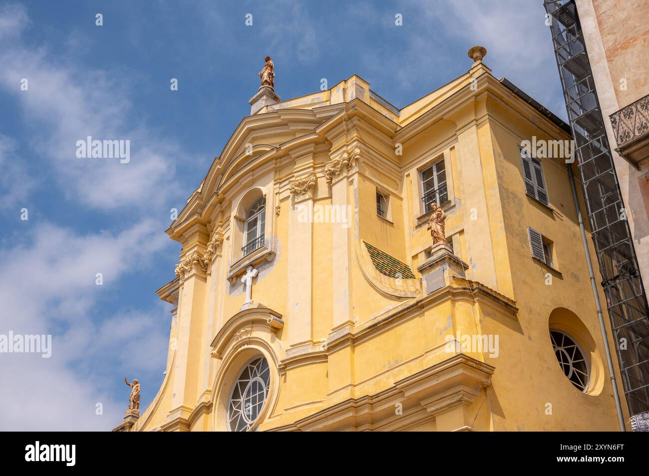 Nice, France - August 7, 2024: Landmark yellow chapel in the French ...