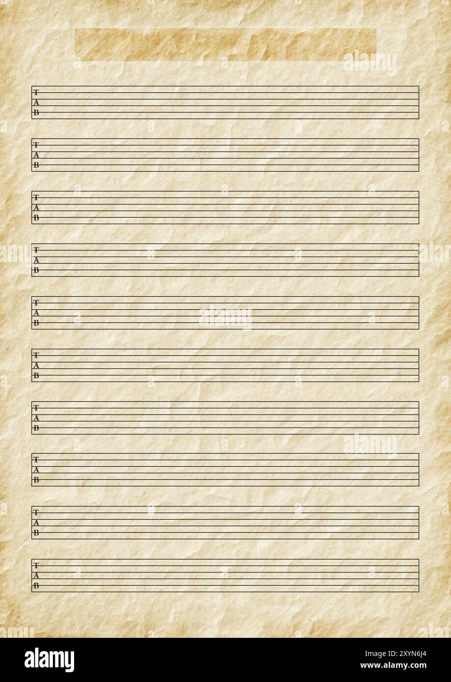 Blank Guitar (6 strings) tablature sheet template on parchment to write ...
