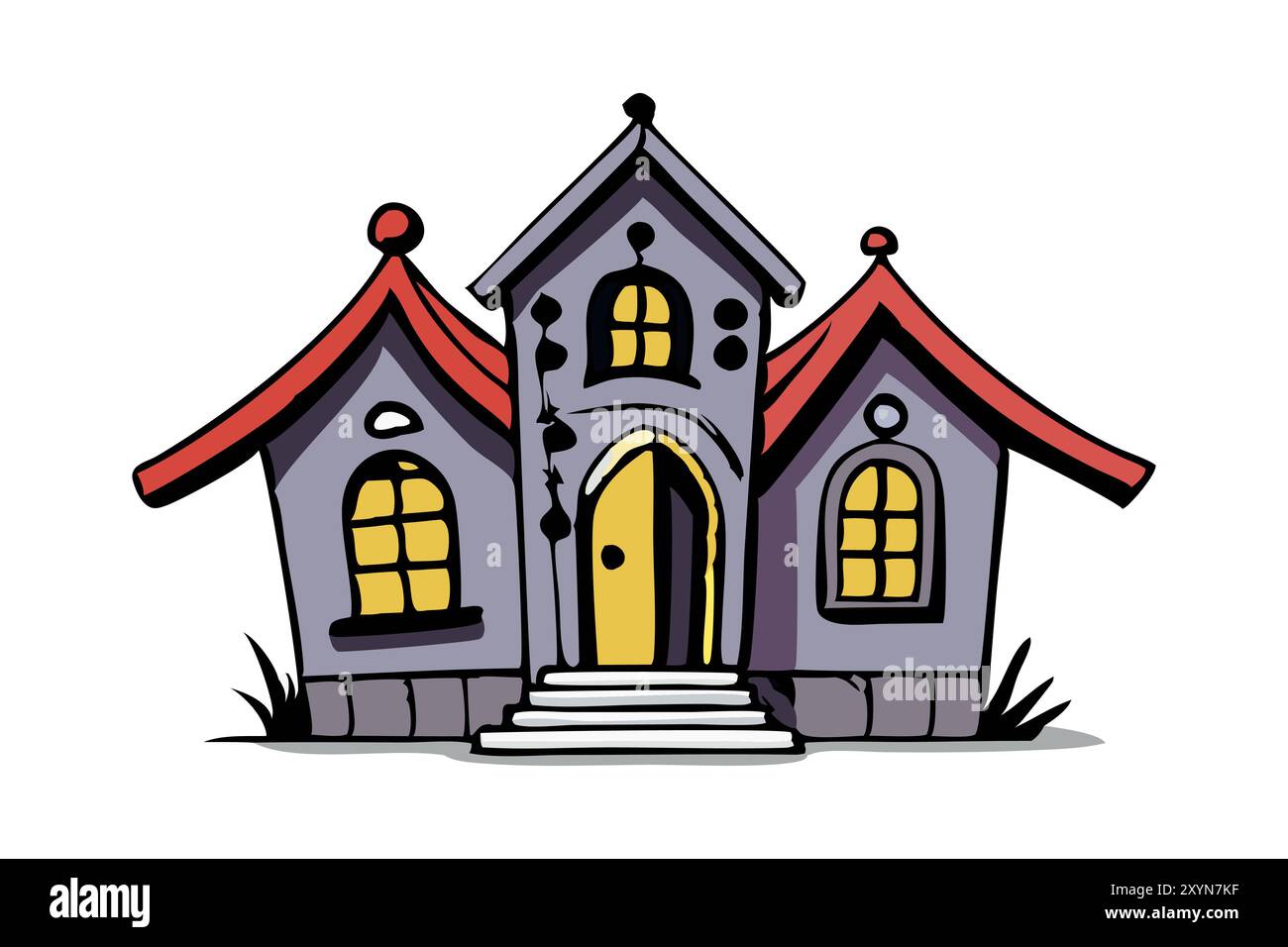 Cartoon style haunted house with spooky windows. Concept of Halloween ...