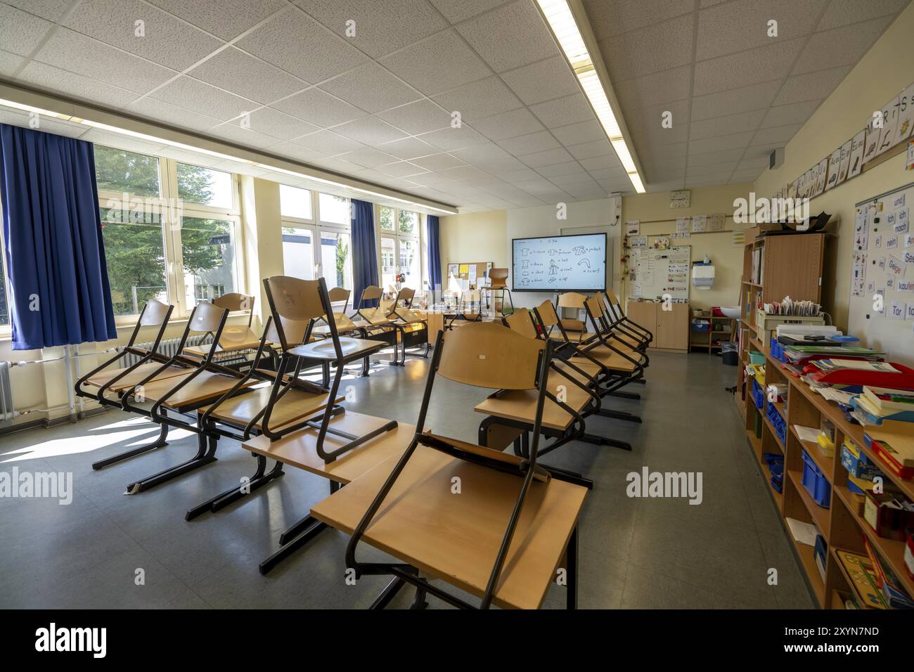 Classroom of a fourth grade, after school, the building is older but in ...