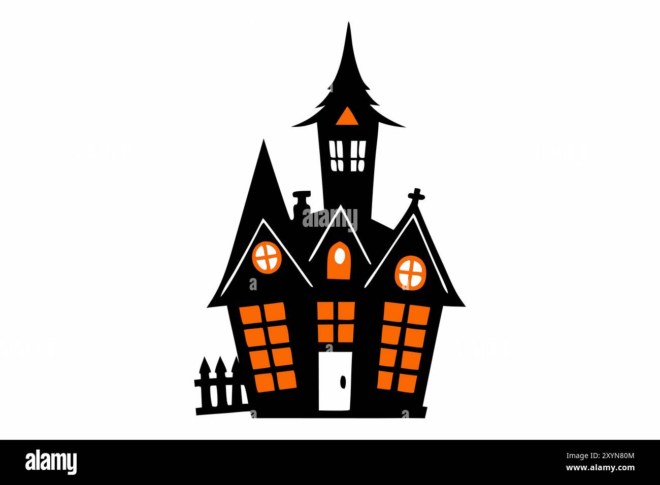 Black silhouette of a haunted house with glowing windows isolated on a ...