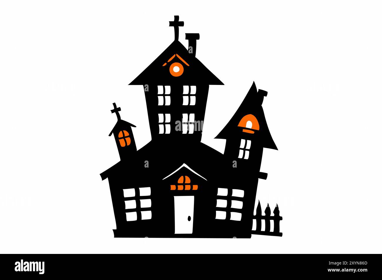 Black silhouette of a haunted house with glowing windows isolated on a ...