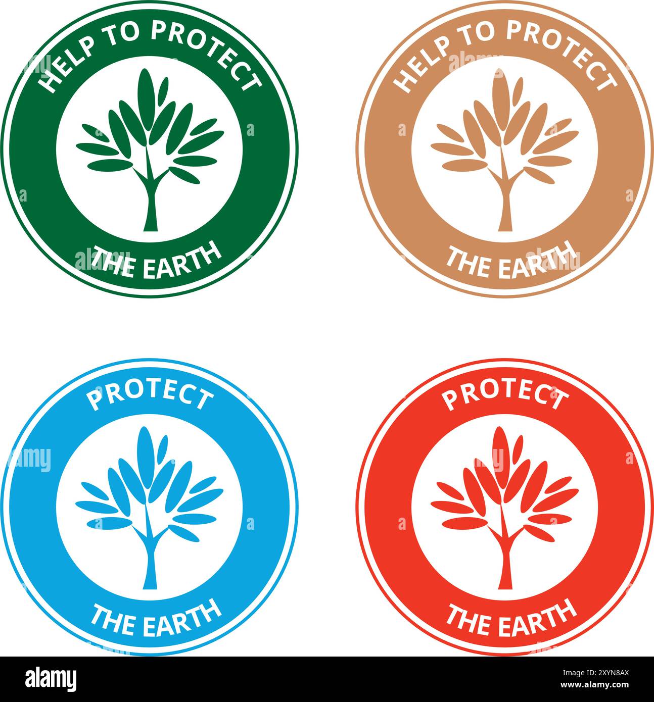 Colored help protect the earth labels with the draw of a tree on a ...