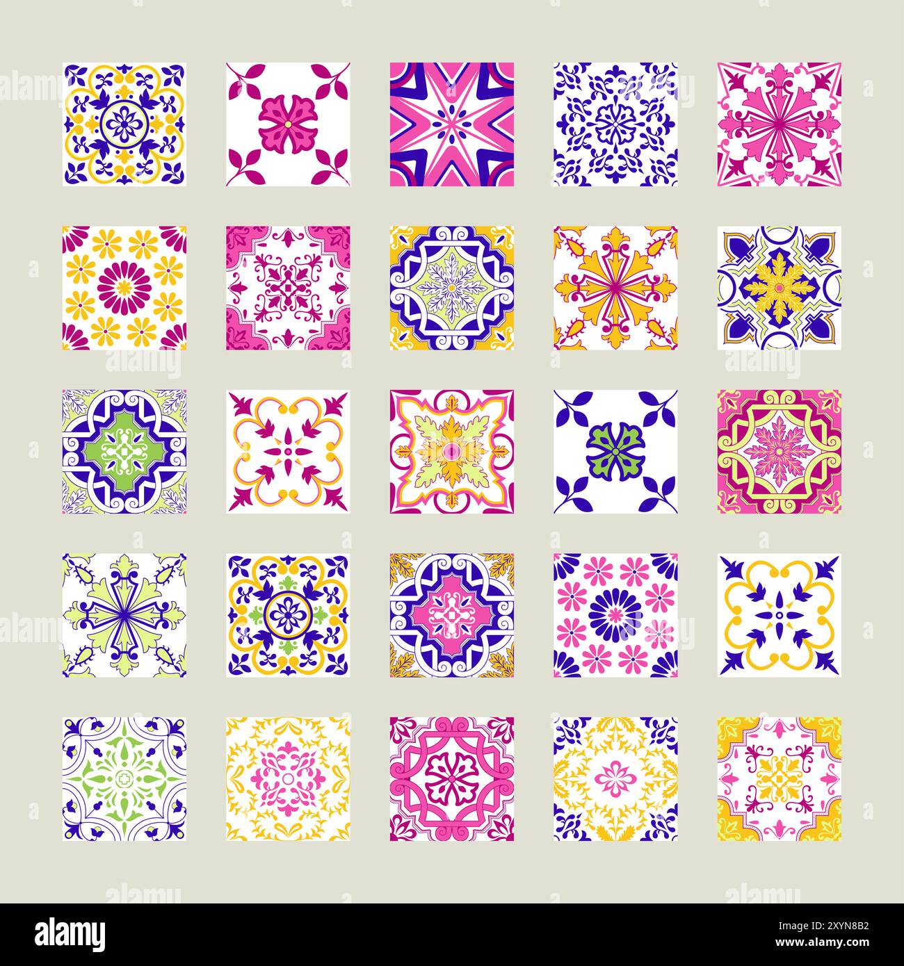 Pink and Blue Portuguese Azulejos Mosaic Tiles Isolated Vector Square ...