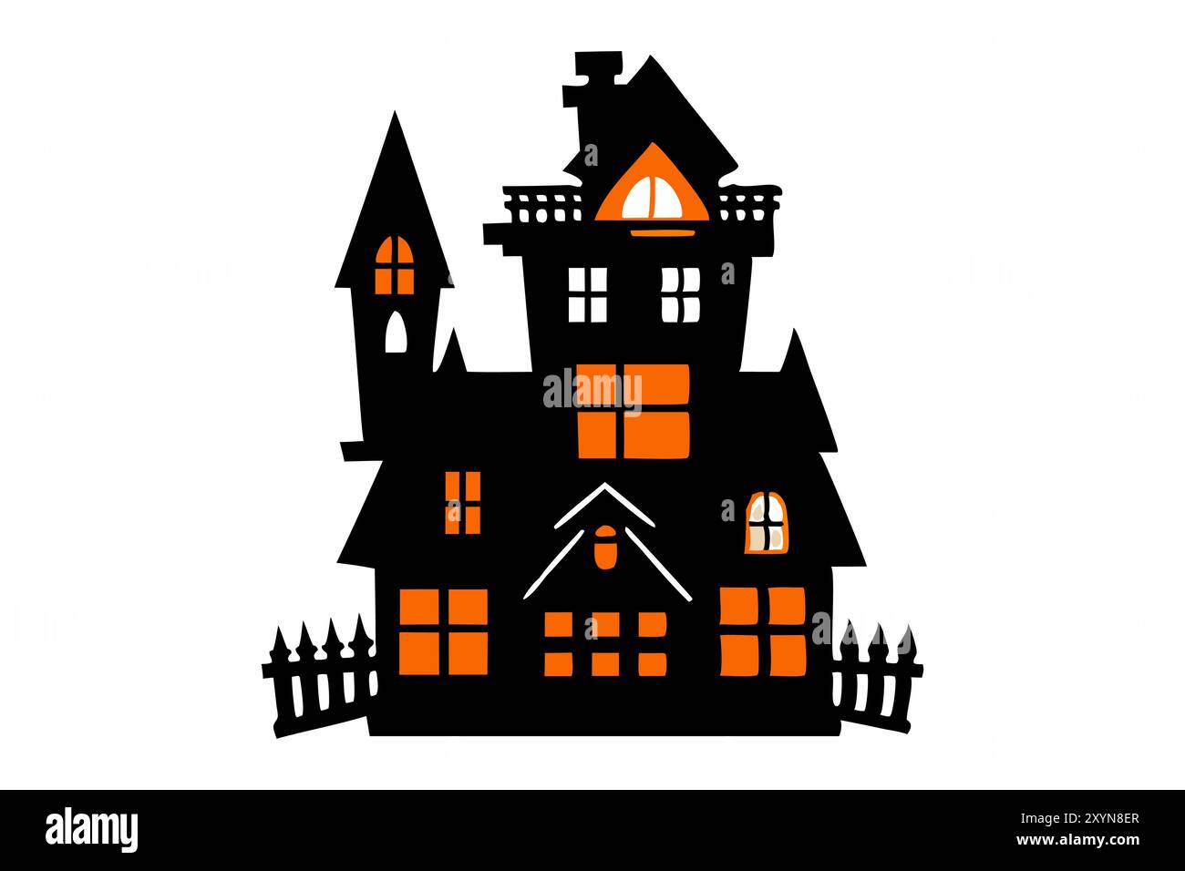 Black silhouette of a haunted house with glowing windows isolated on a ...