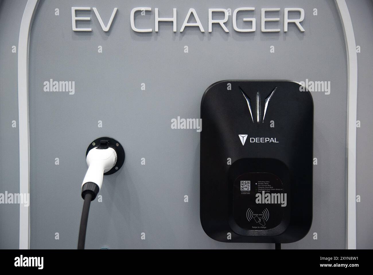 An EV charger by Chinese electric vehicle manufacturer Deepal seen ...