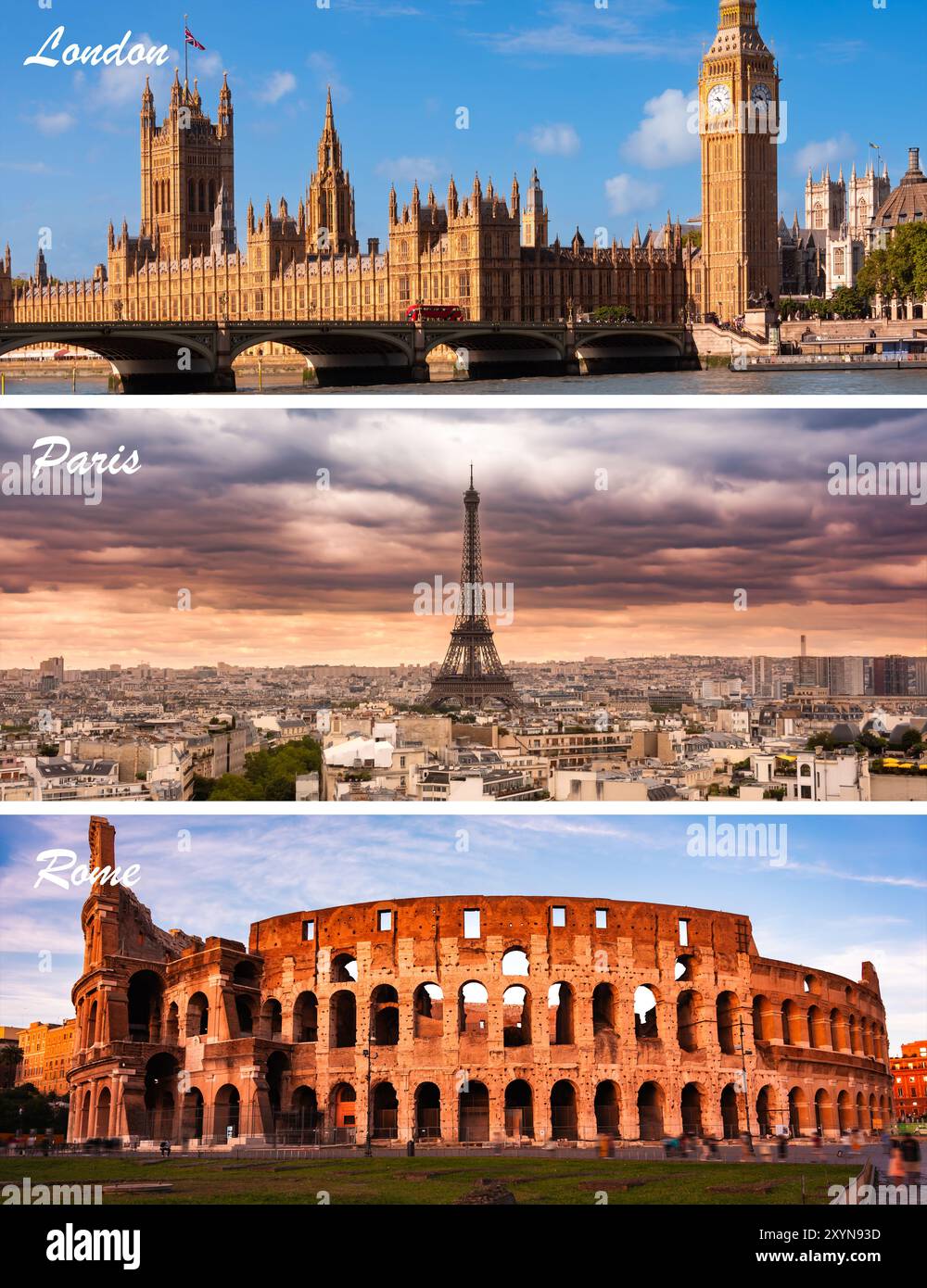 London, Paris and Rome - three beautiful european cities with their ...