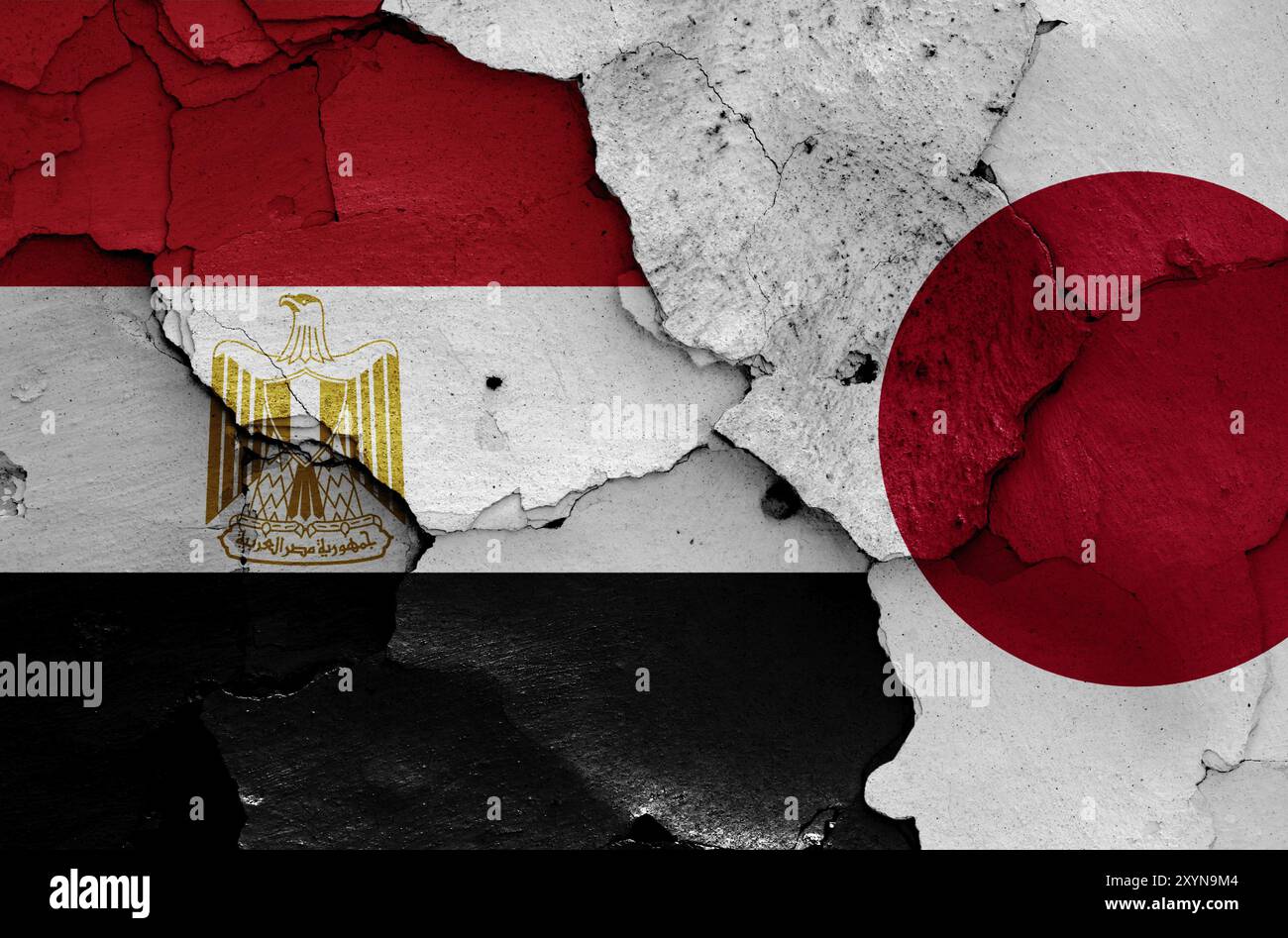 Flags of Egypt and Japan painted on cracked wall Stock Photo - Alamy