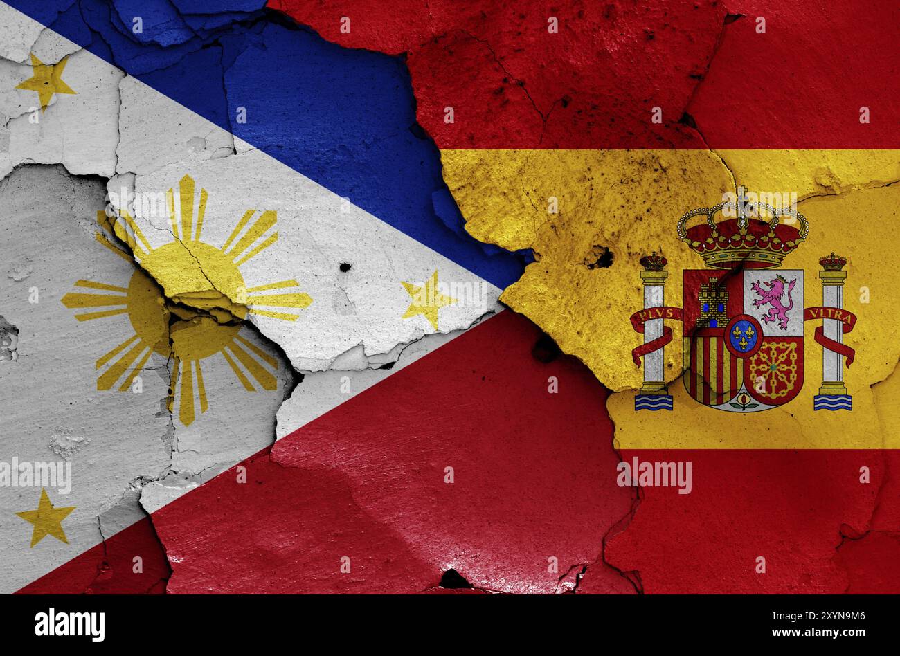 Flags of Philippines and Spain painted on cracked wall Stock Photo - Alamy
