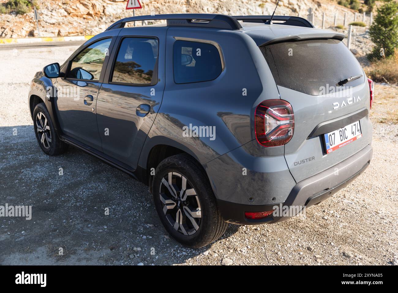 Kalkan, Turkey - August 13, 2024: 2024 Dacia Duster close up rear side ...