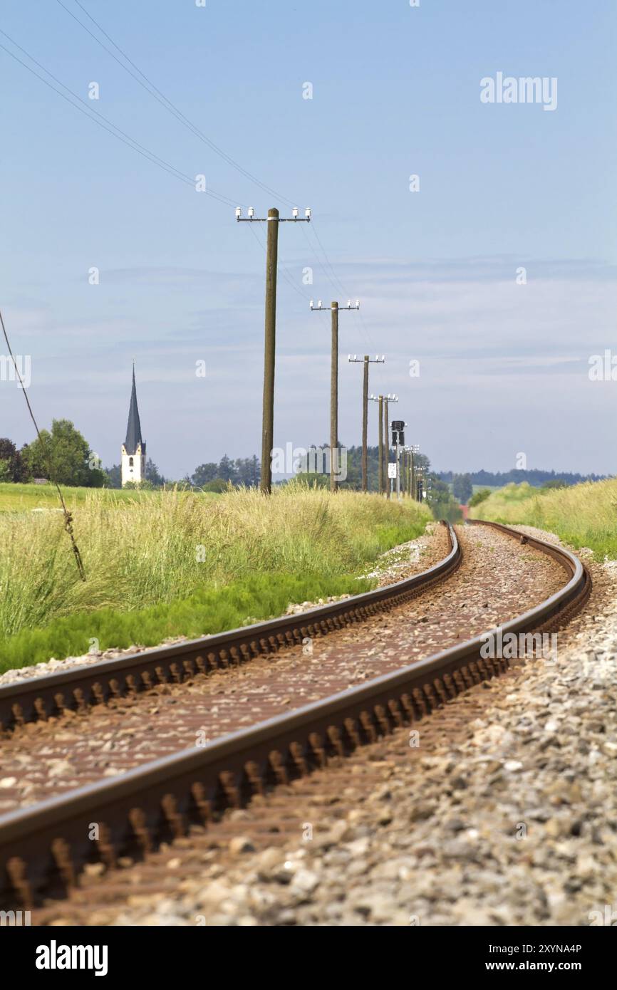Single-track railway line in rural area, Bavaria Stock Photo - Alamy