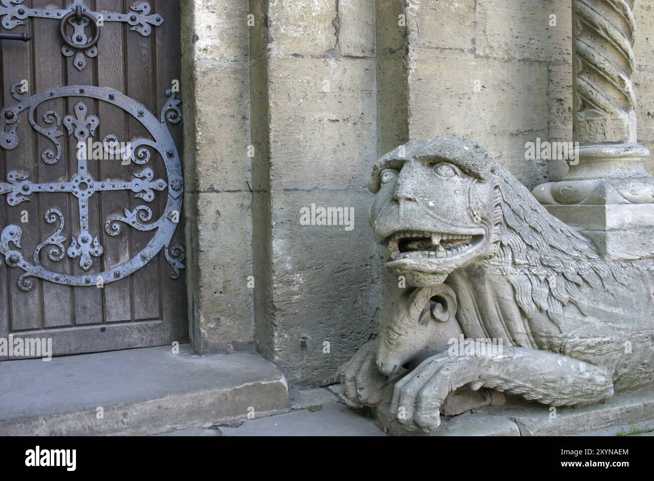 Lion statue at the main portal of the imperial cathedral in ...