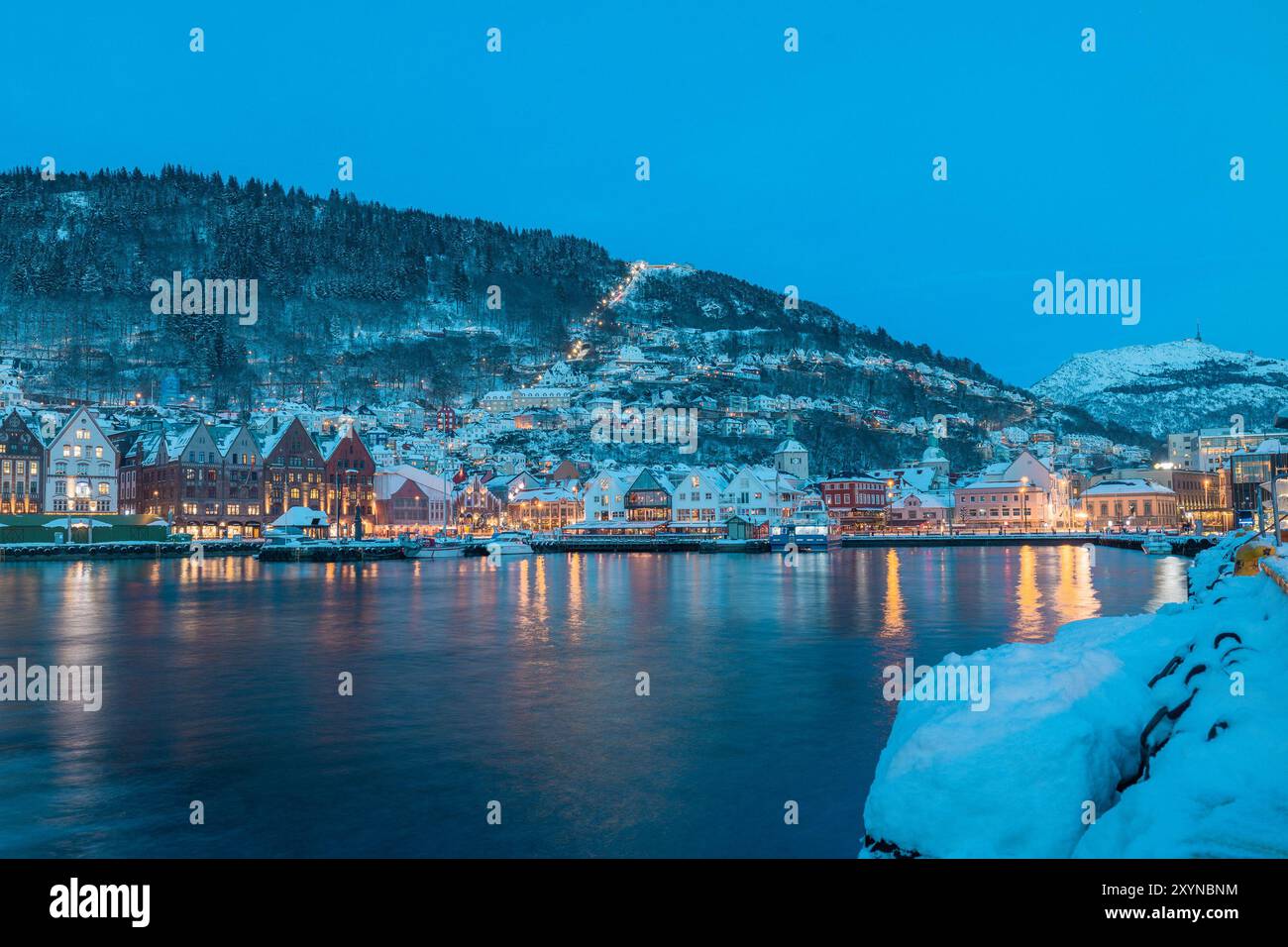 Beautiful evening panorama of Bergen waterfront, Bryggen area Stock ...