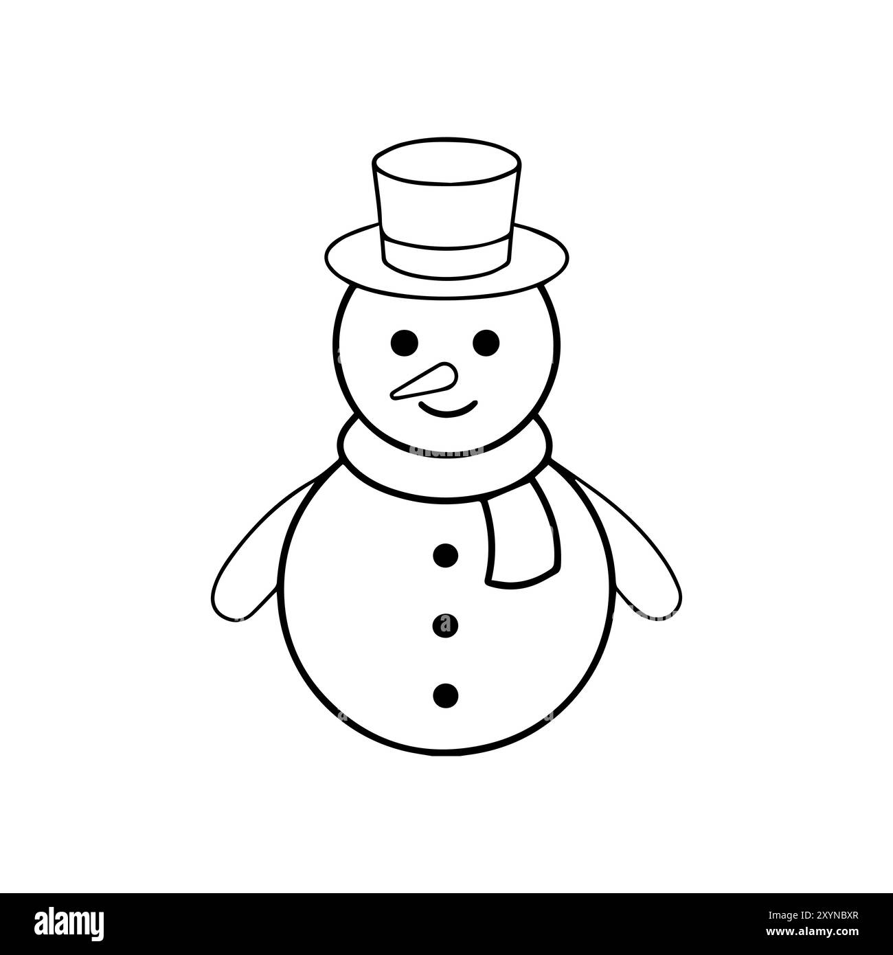 Set of winter silhouettes in black, outline. Snowman in a cylinder ...