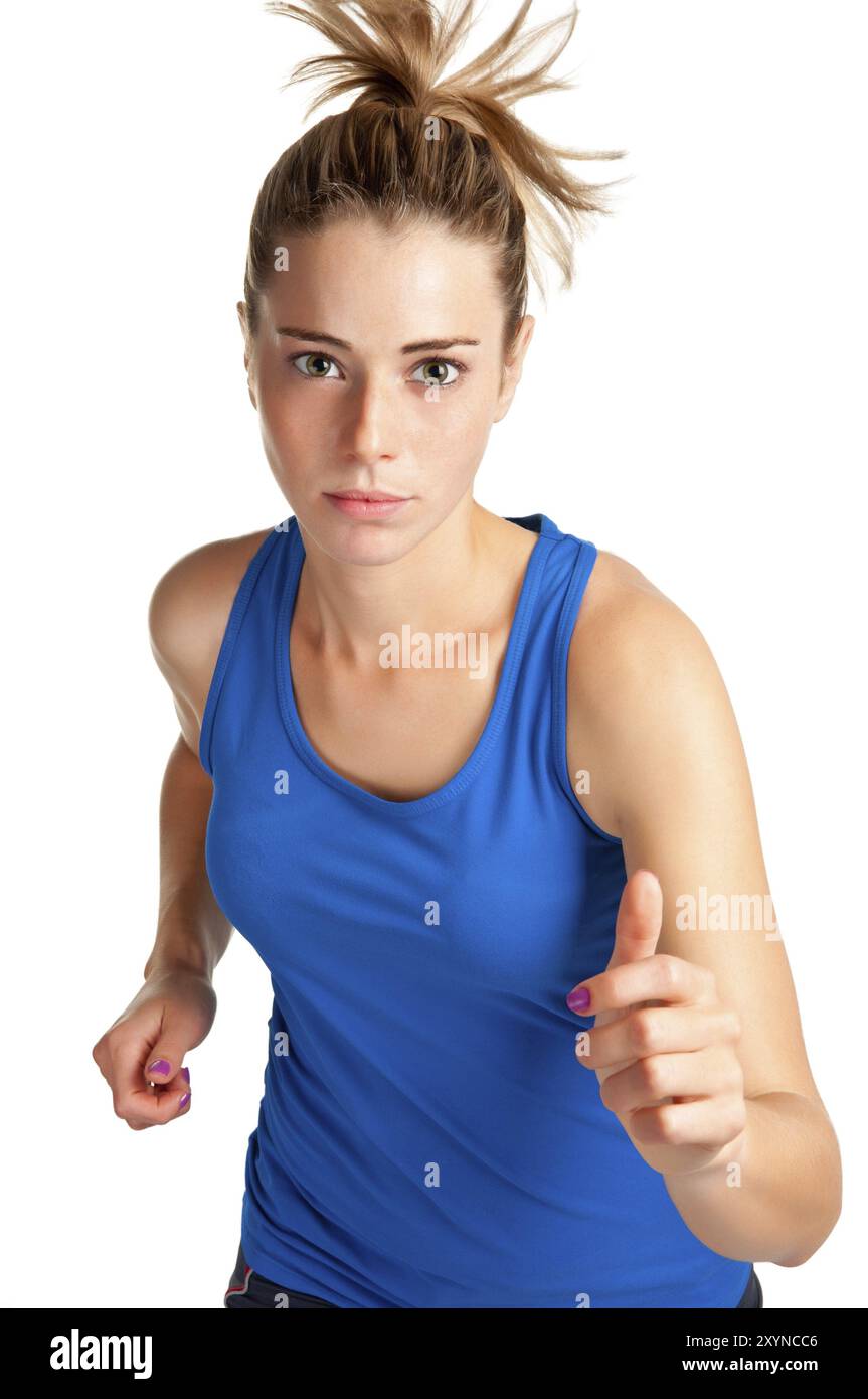 Young fit woman jogging, isolated in a white background Stock Photo - Alamy