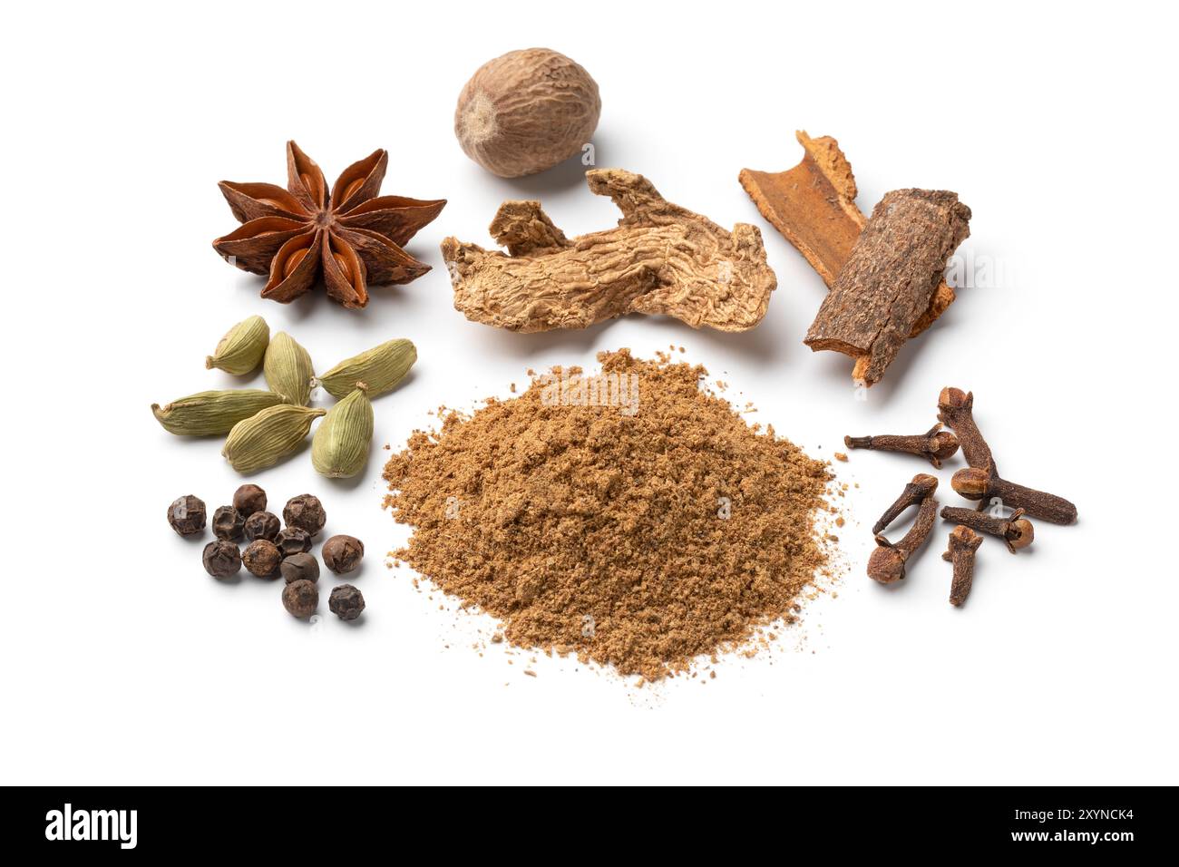 Heap of traditional ground spicy coffee herbs and dried herbs around ...