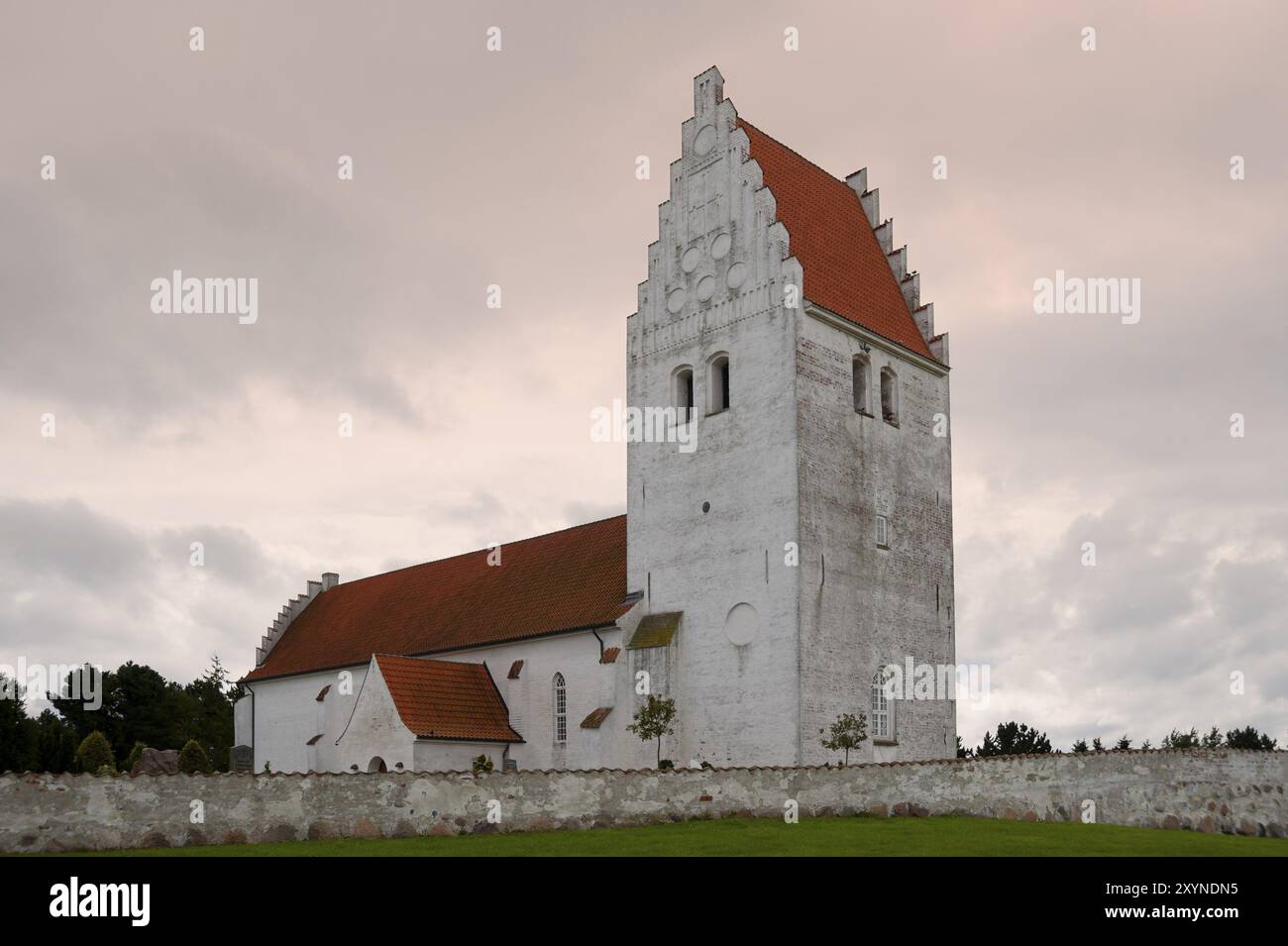 The famous medieval, late Gothic Fanefjord Church on the island of Moen ...