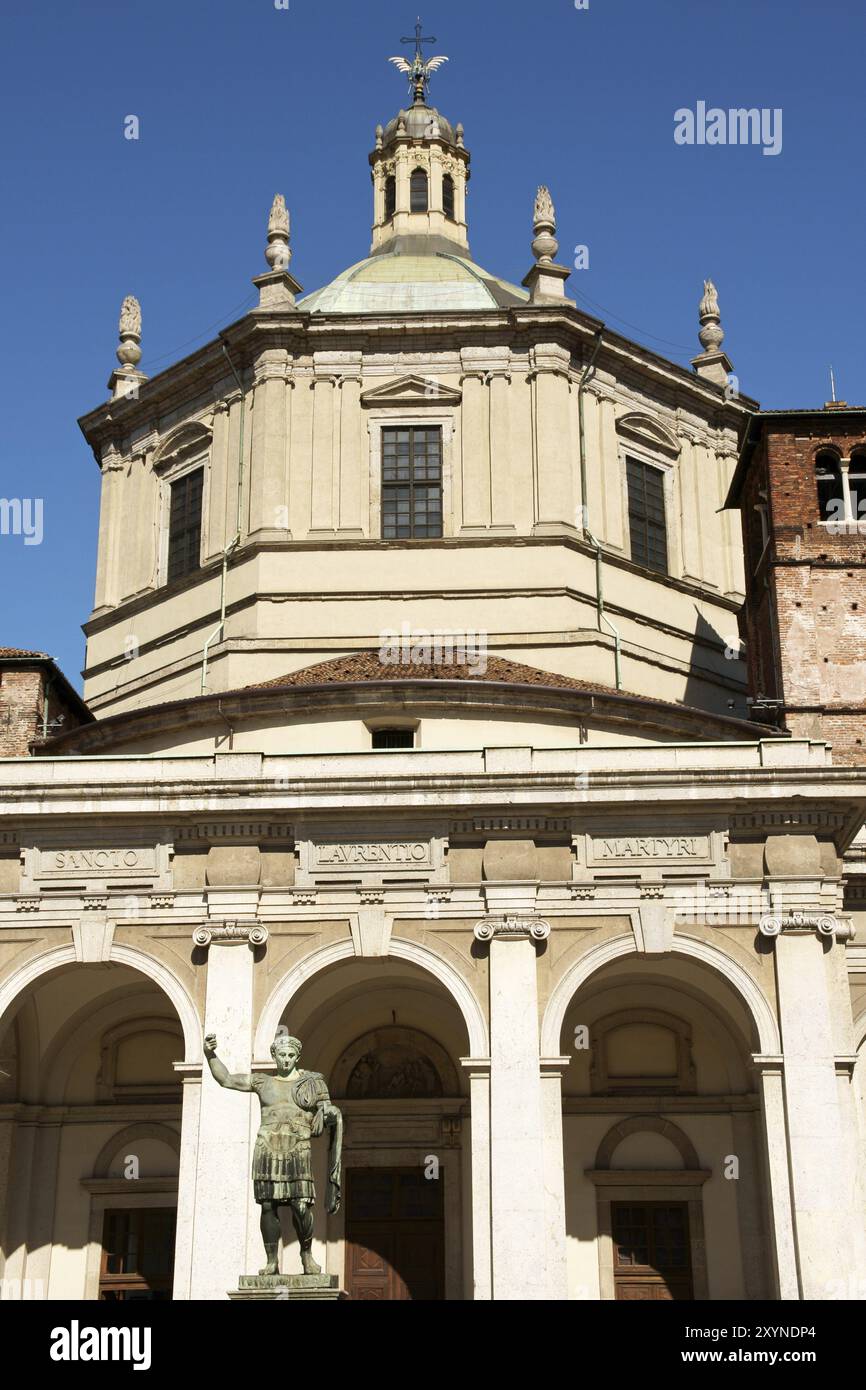 Basilica of Saint Lawrence (San Lorenzo) and the statue of Emperor ...