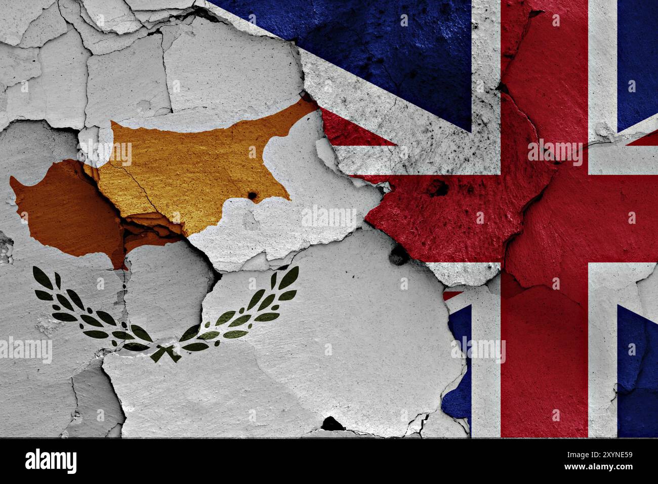 Flags of Cyprus and UK painted on cracked wall Stock Photo - Alamy