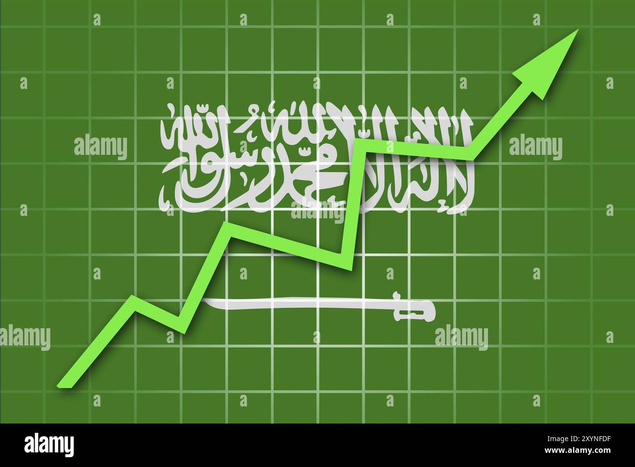 The Saudi Arabia flag and arrow graph going up Stock Photo - Alamy