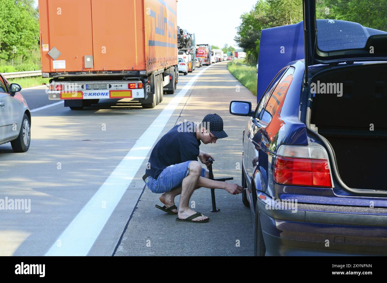 Breakdown on motorway Stock Photo - Alamy