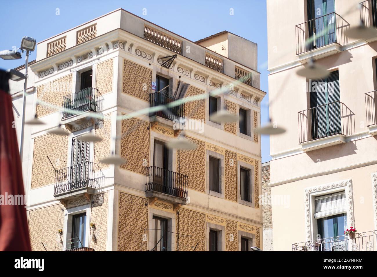 Decorated house facade in the Barceloneta neighbourhood, Barcelona ...