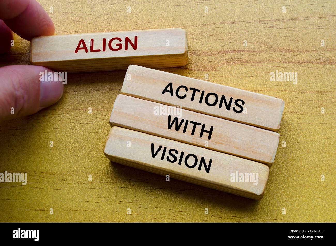Align actions with vision text on wooden blocks. Operational Excellence ...