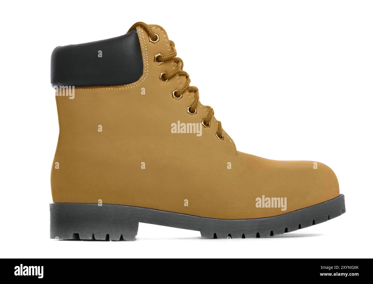 Brown boot. Side view. Isolated on white background Stock Photo - Alamy