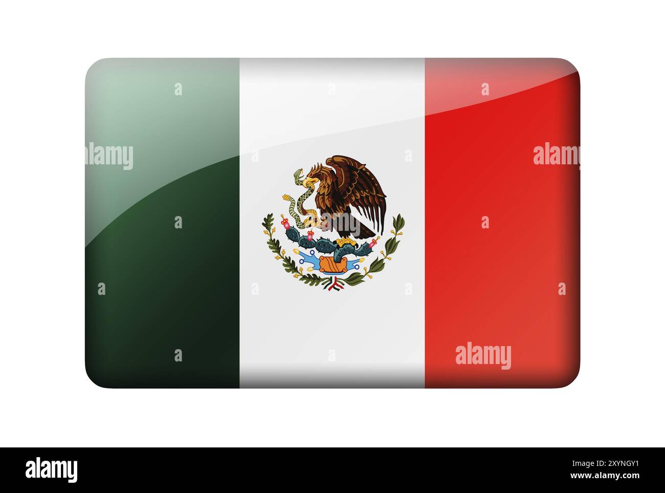 The Mexican flag. Rectangular glossy icon. Isolated on white background ...