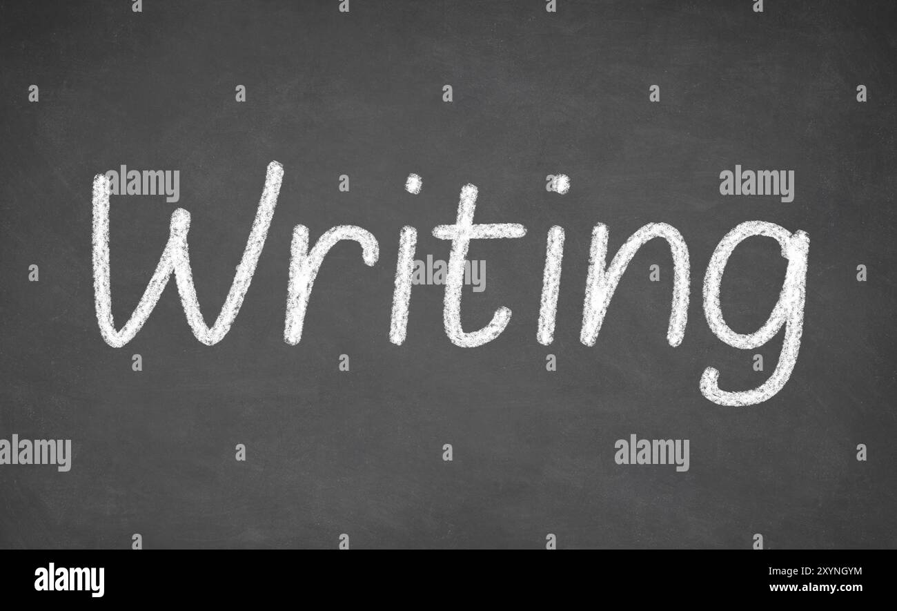 Writing lesson on blackboard or chalkboard. written in white chalk ...