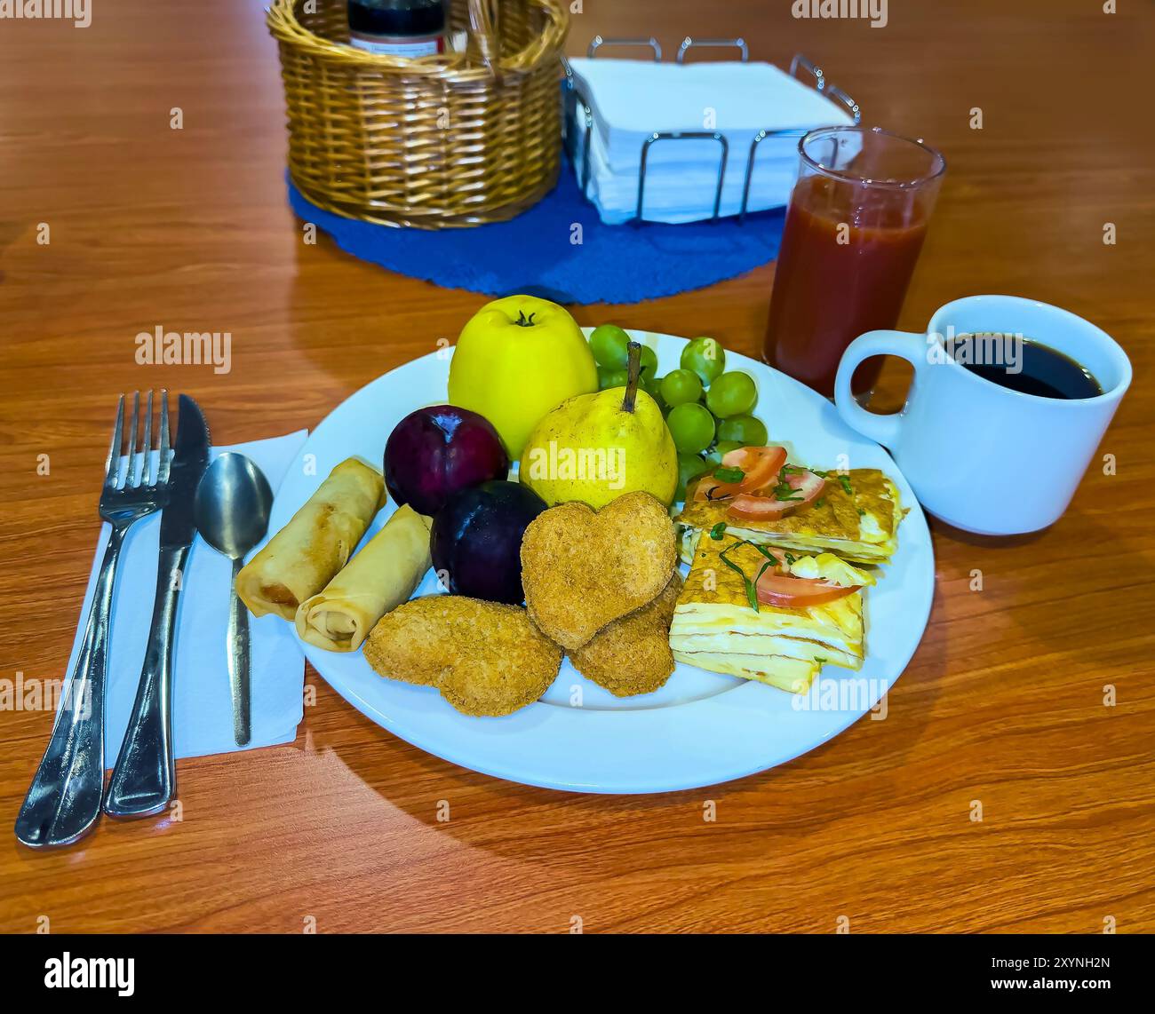 Breakfast with heart, fruits, and snacks Stock Photo - Alamy