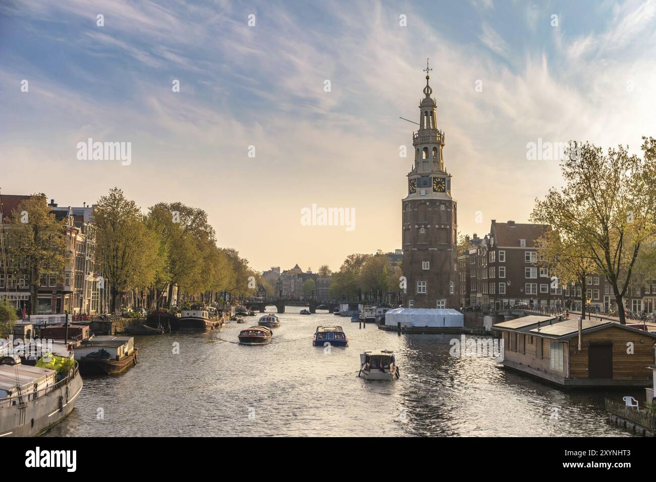 Amsterdam sunset city skyline at Montelbaanstoren Tower, Amsterdam ...
